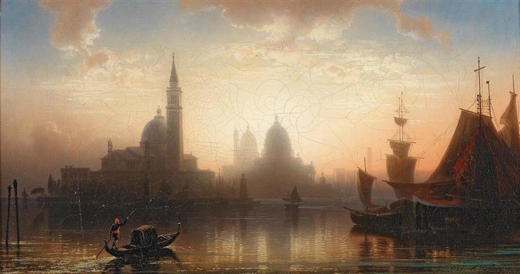 Venice, Gondolier in the Evening Light - Karl Heilmayer - WikiArt.org